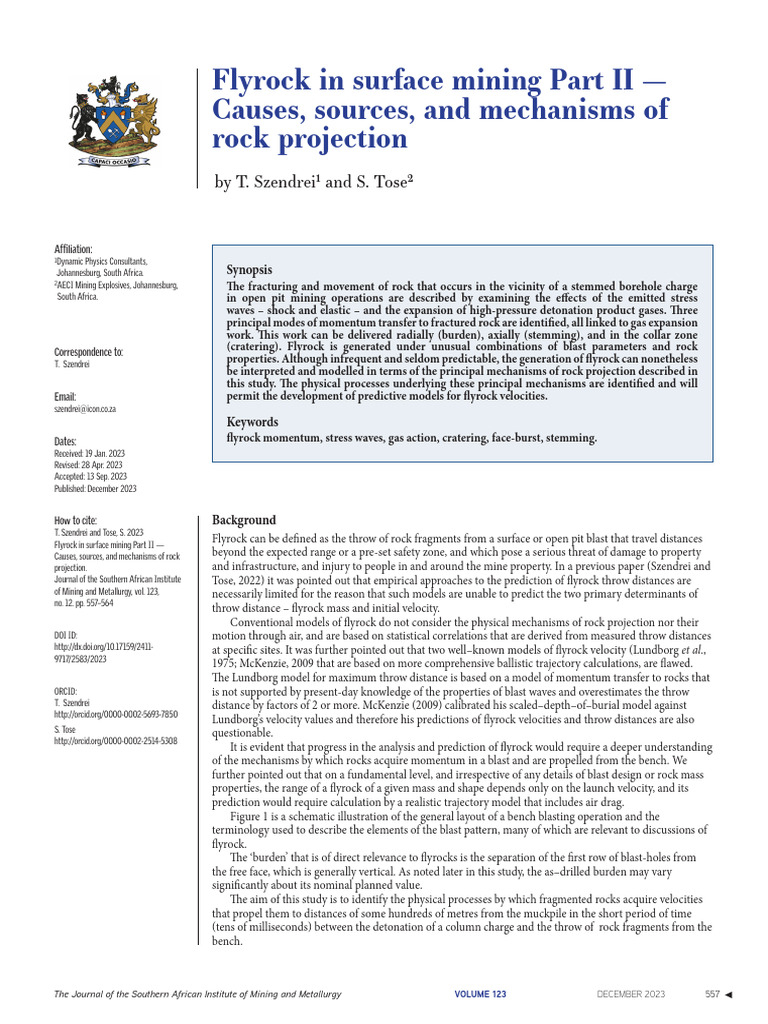 Flyrock in Surface Mining Part II - Causes, Sources, and Mechanisms of Rock Projection | PDF ...