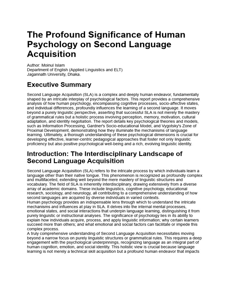 Psychology's Role in Language Learning | PDF | Second Language ...