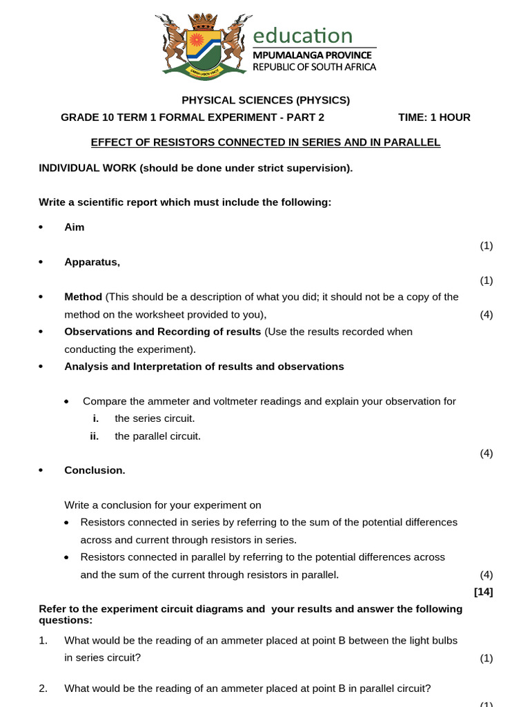 Physical Sciences Grade 10 Formal Experiment - Term 1 (Part 2) 2021 ...