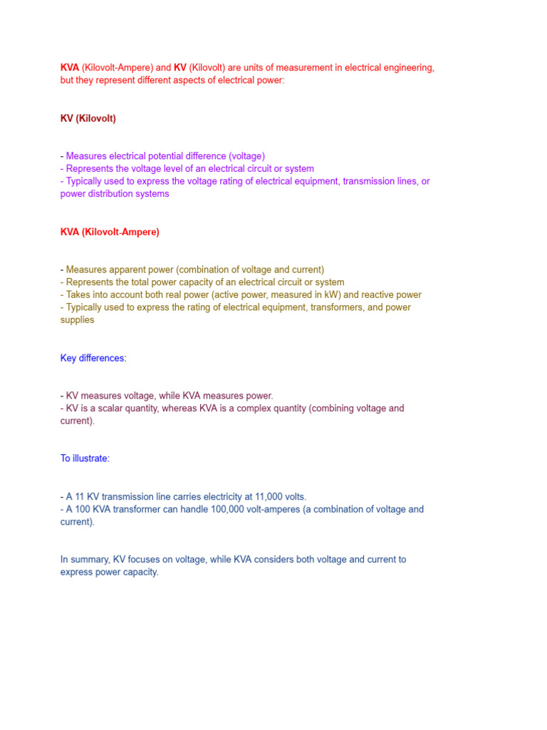 KV vs KVA: Key Differences Explained | PDF
