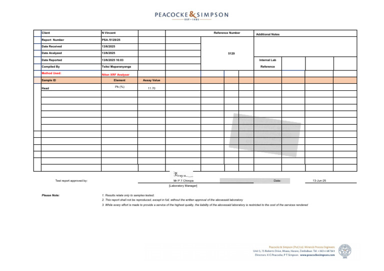 PSA 5129-25 - Report - N Vincent - Lead Sample-Final-1 | PDF