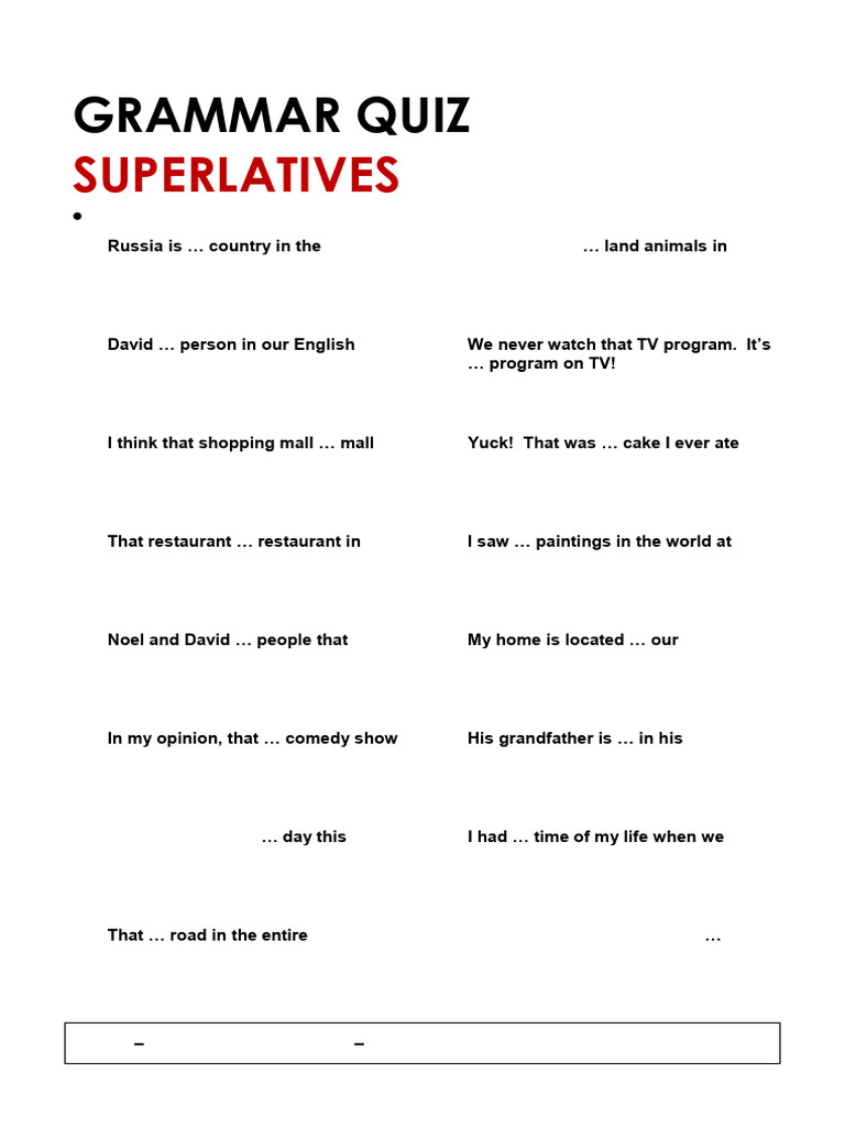 Superlative Grammar Quiz | PDF | Language Families | Languages