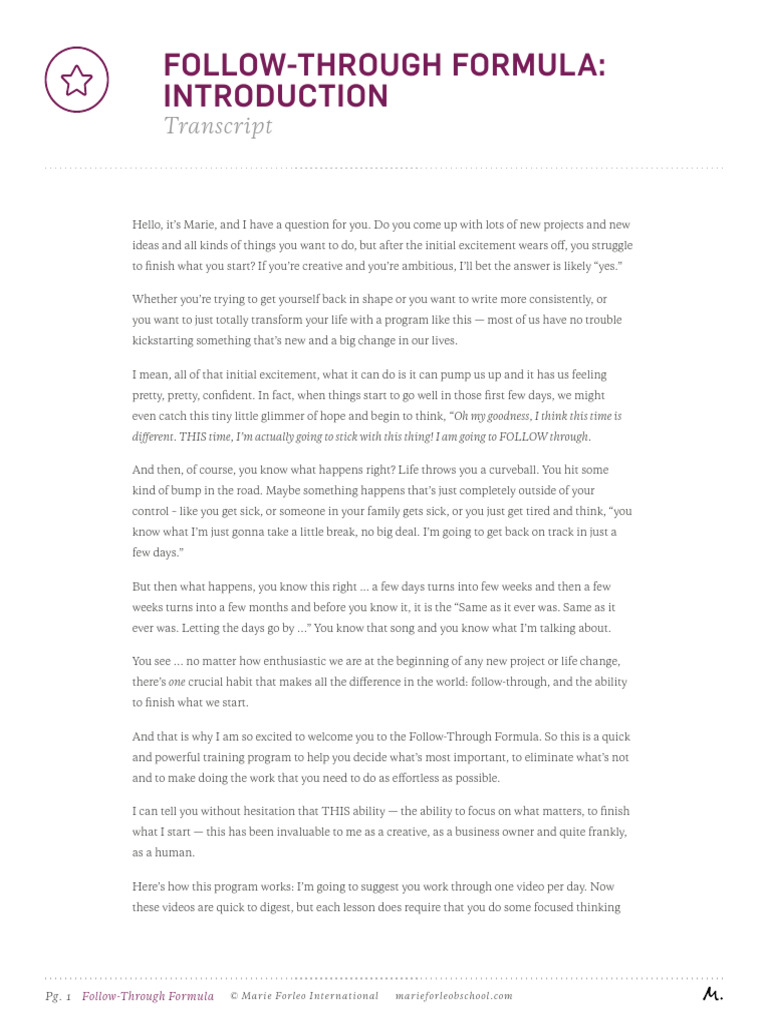 Follow Through Formula Introduction Transcript | PDF