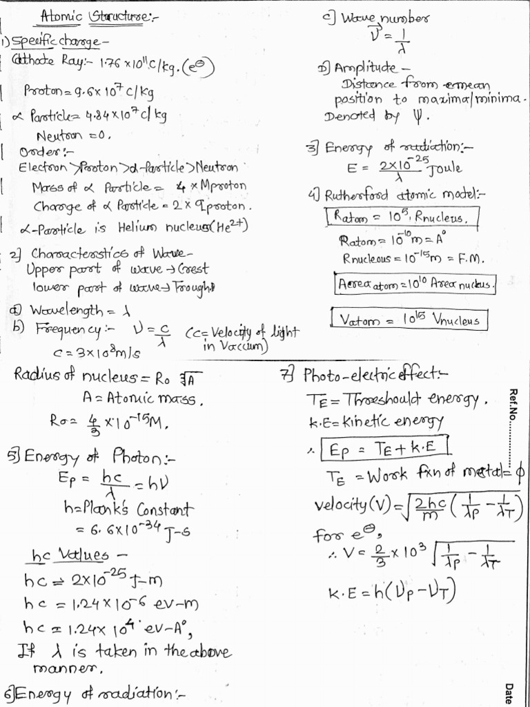 Atomic Structure MHT-CET Short Notes Handwritten | PDF