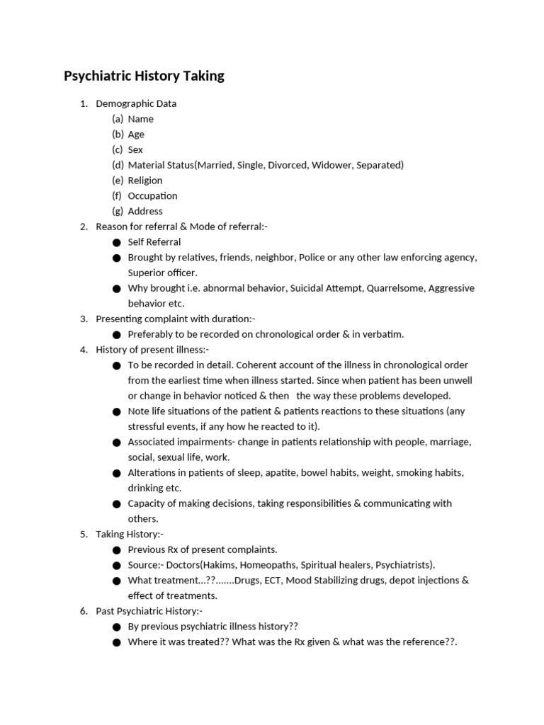 NIMHANS Psychiatric History Format | PDF | Hallucination | Psychiatry
