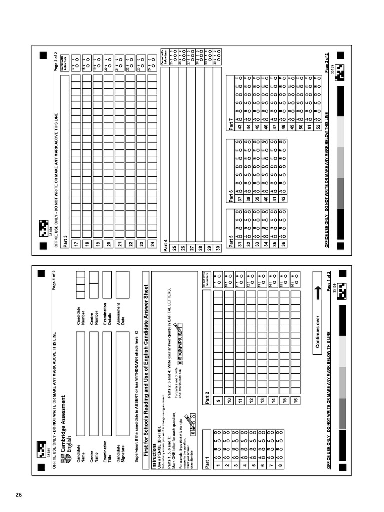 Cambridge b2 Candidates Answer Sheet | PDF