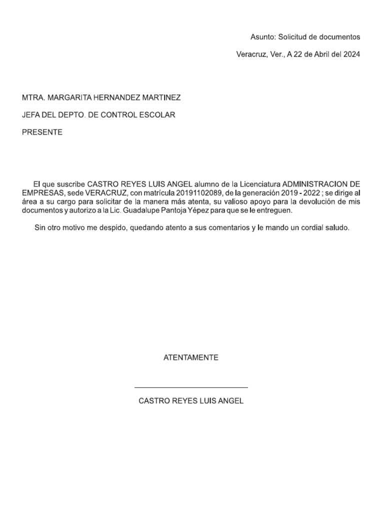 Upav Luis Angel Solicitud de Documentos | PDF