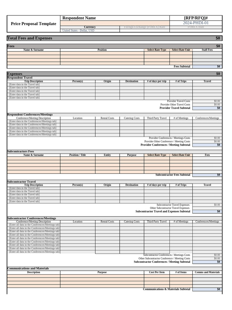 2024-PHDI-01 Appendix B Price Proposal Template | PDF | Foreign Exchange Market | Trade