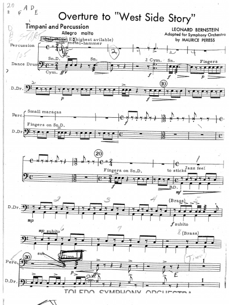 Overture To West Side Story - Timpani and Percussion | PDF