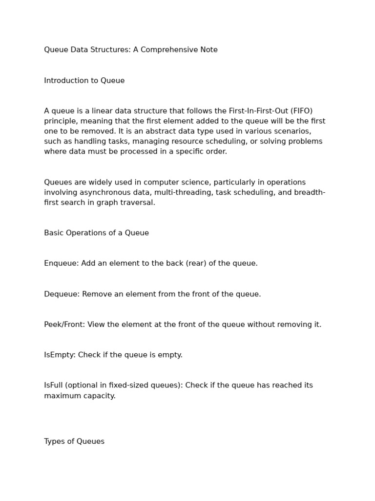 Comprehinsive Note On Queue Data Strucuture | PDF | Queue (Abstract Data Type) | Computer ...