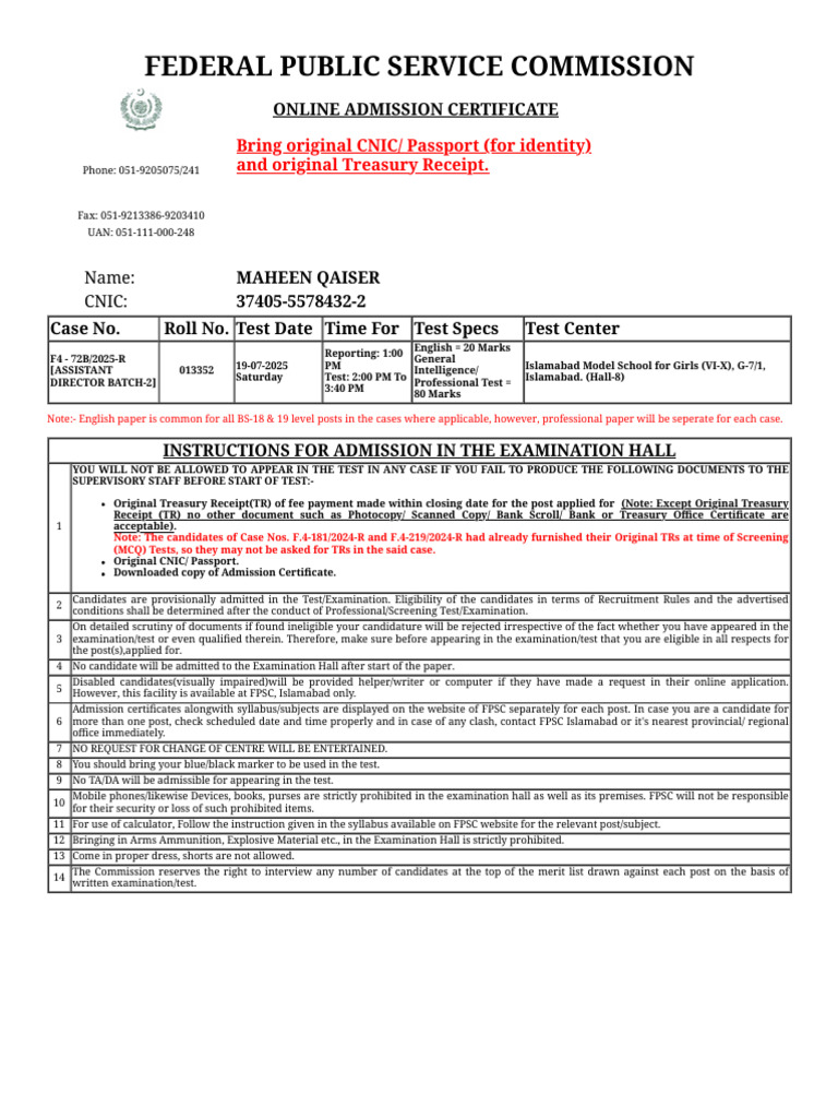 Online - Fpsc.gov - PK FPSC GR Reports GR Phase4 Ac 2025.Php | PDF