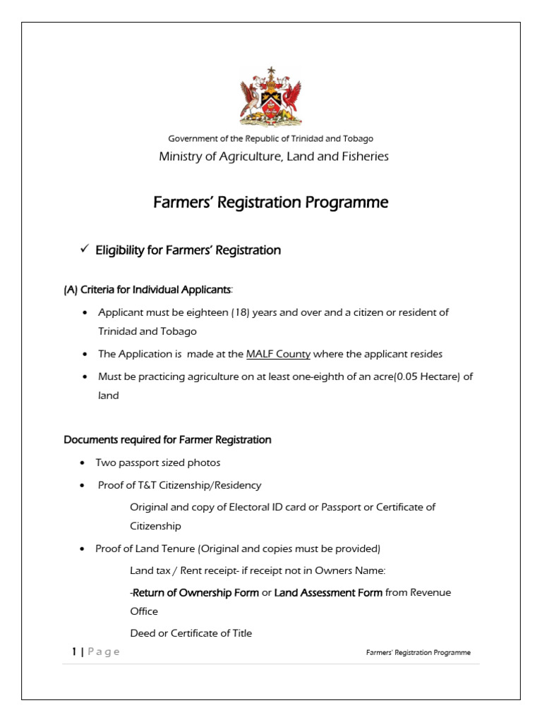 Farmer Registration Guidelines in Trinidad | PDF | Identity Document ...