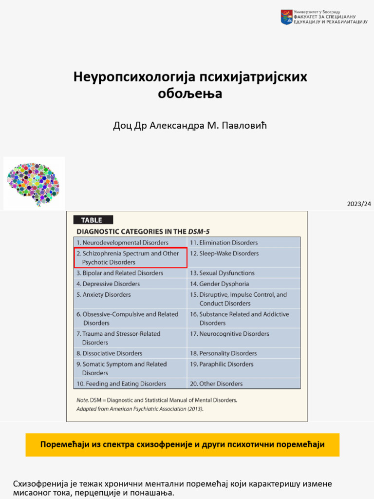 Neuropsiholoski Aspekti Psihijatrijskih Oboljenja 2024 | PDF