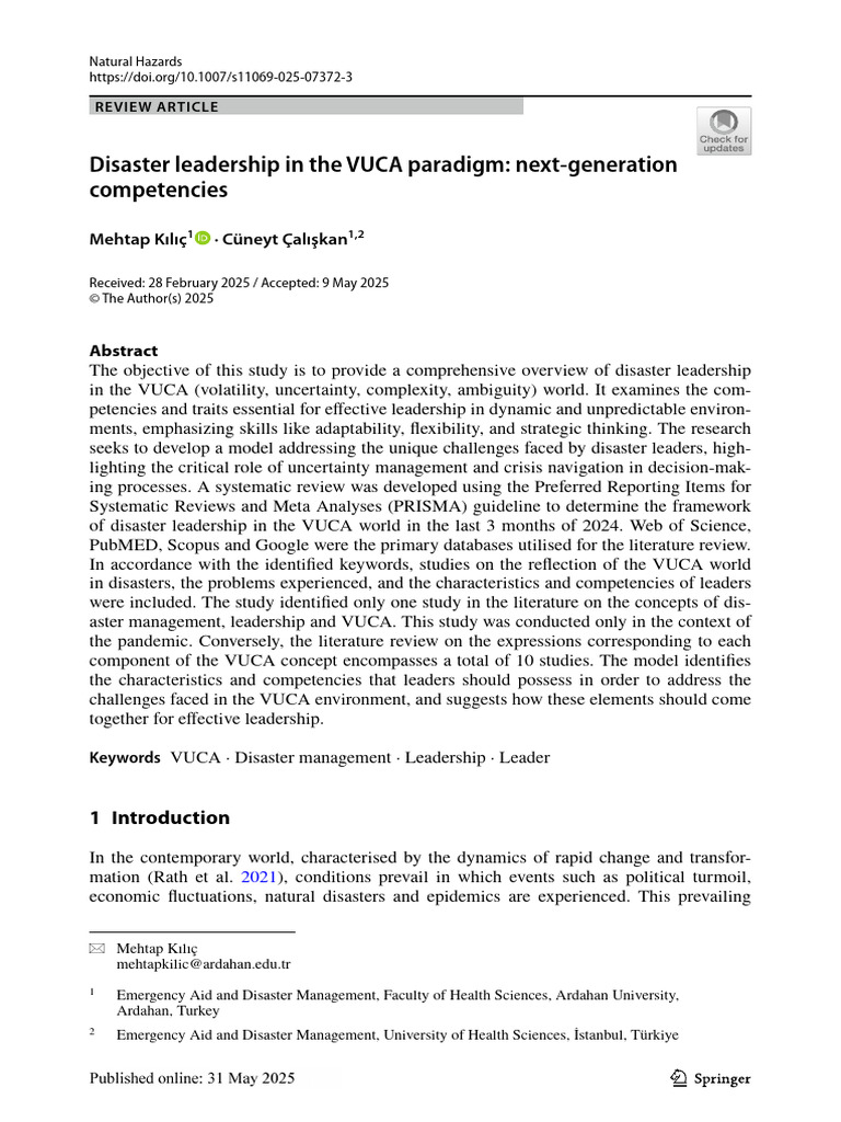 Killic 2025 Liderazgo Vuca | PDF | Systematic Review | Risk