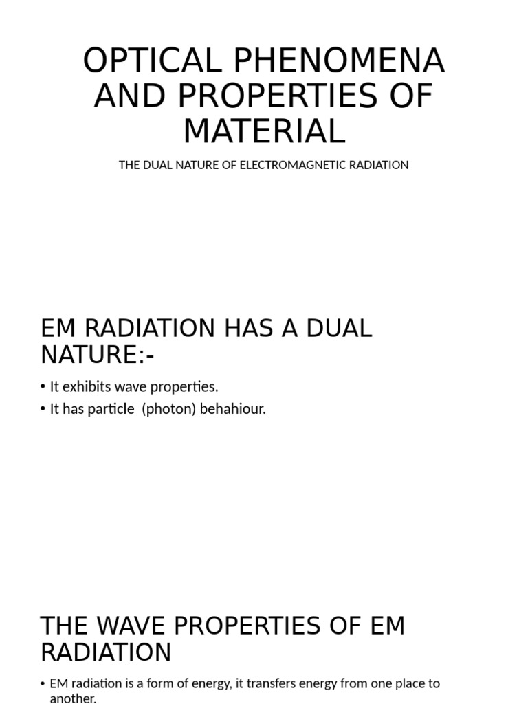 Optical Phenomena and Properties of Material | PDF
