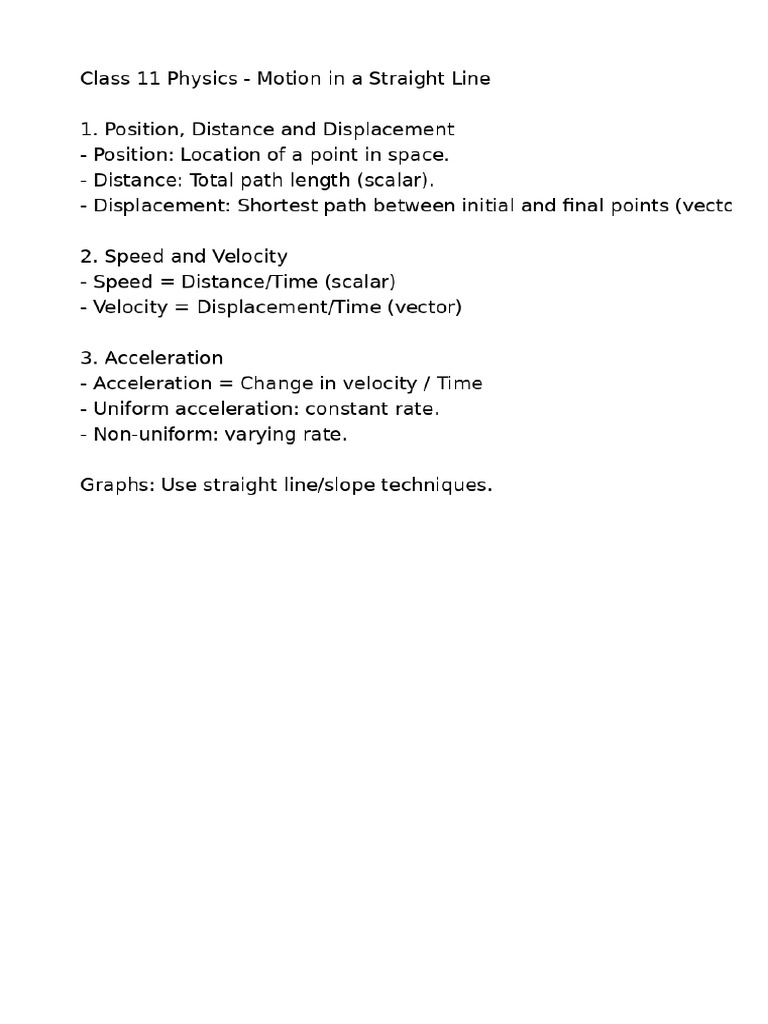 Class11 Motion StraightLine Notes | PDF