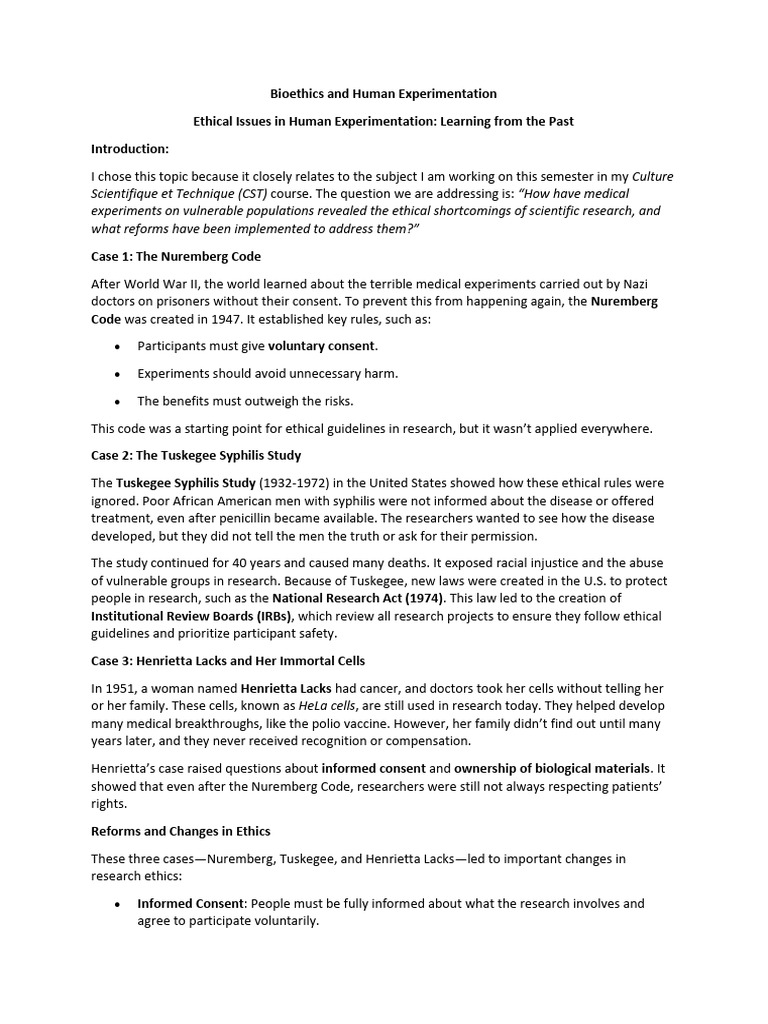 Ethics in Human Experimentation History | PDF | Informed Consent ...