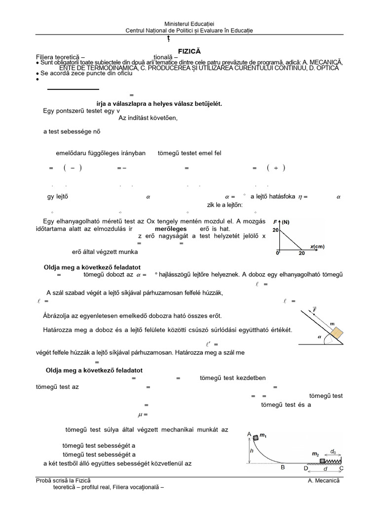 E D Fizica Teoretic Vocational 2023 Var Simulare LMA | PDF
