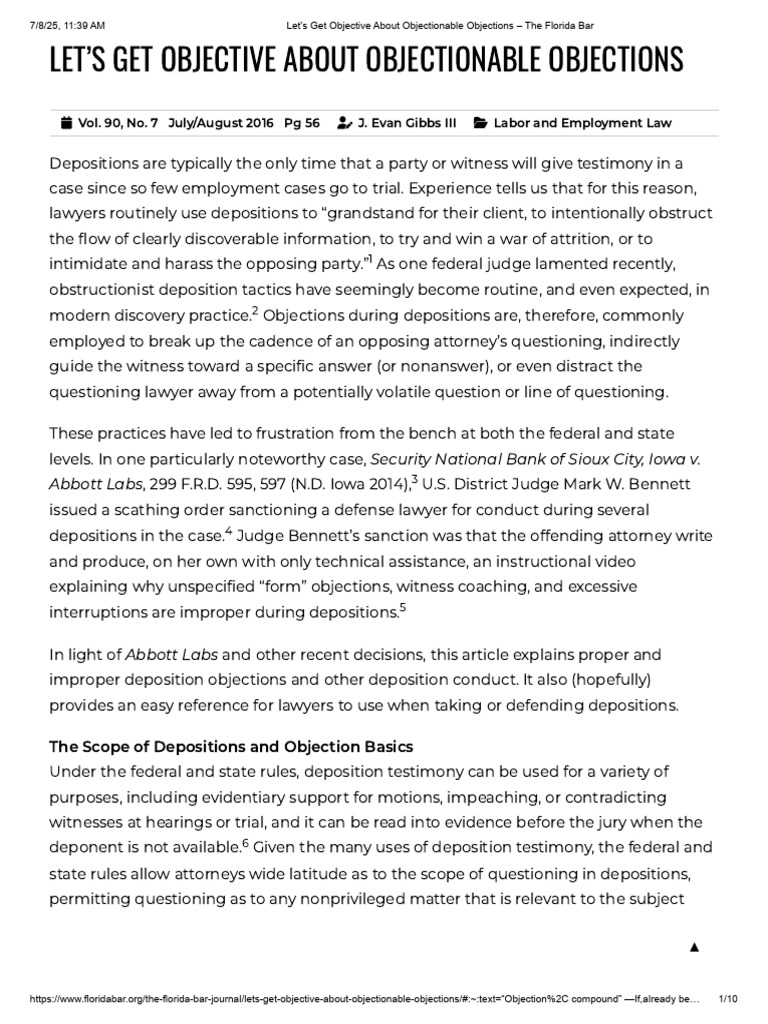 Let's Get Objective About Objectionable Objections - The Florida Bar ...