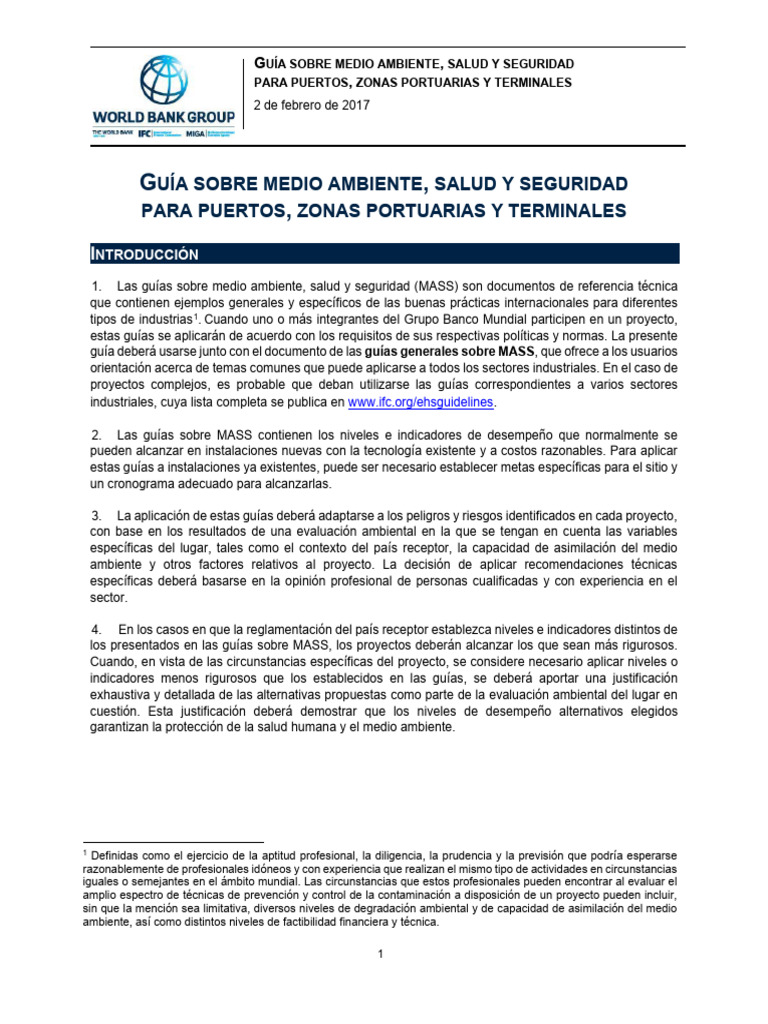 2017 Ports Harbors Terminals Ehs Guidelines Es | PDF | Costa ...