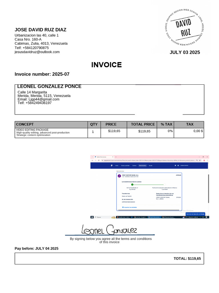 Invoice Leonel | PDF