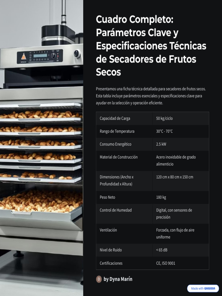 Cuadro Completo Parametros Clave y Especificaciones Tecnicas de Secadores de Frutos Secos | PDF