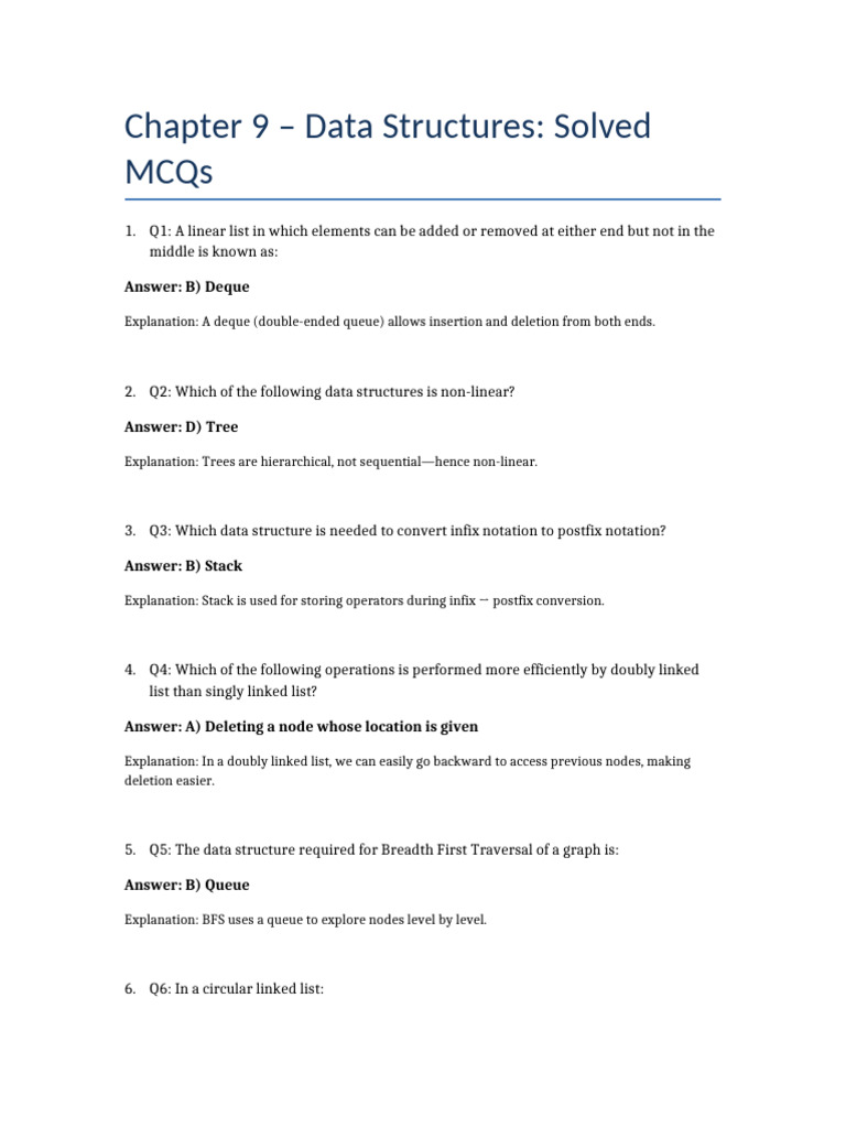 Chapter 9 Data Structures Solved MCQs | PDF