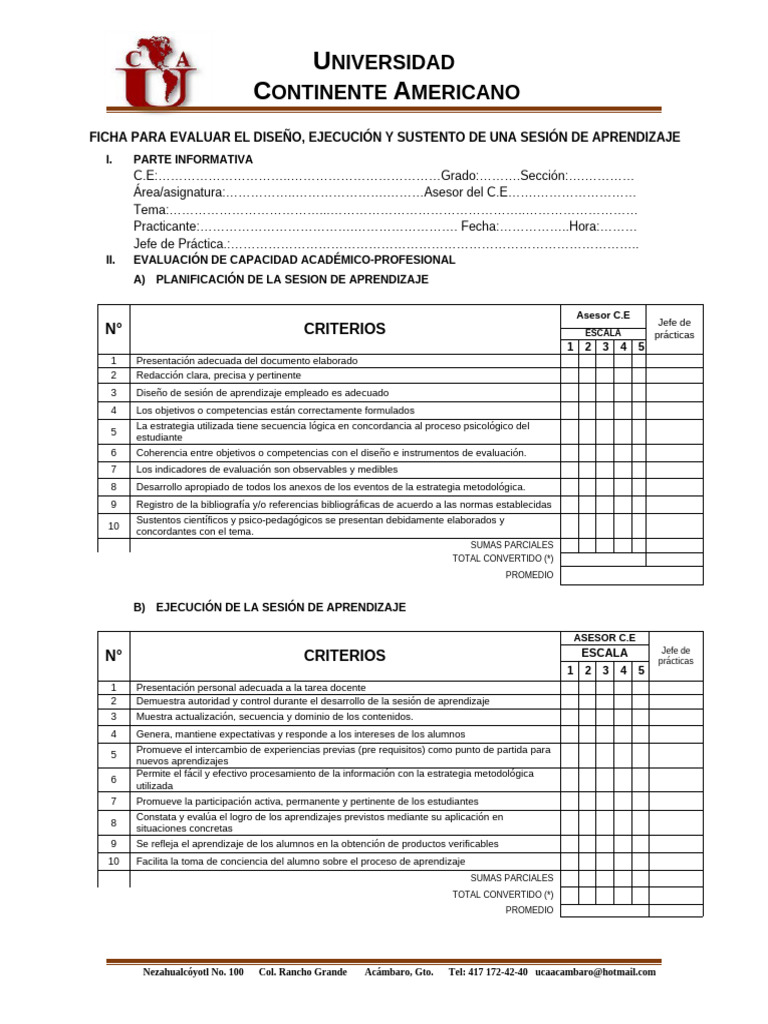 Ficha para Evaluar Sesion de Aprendizaje | PDF | Aprendizaje