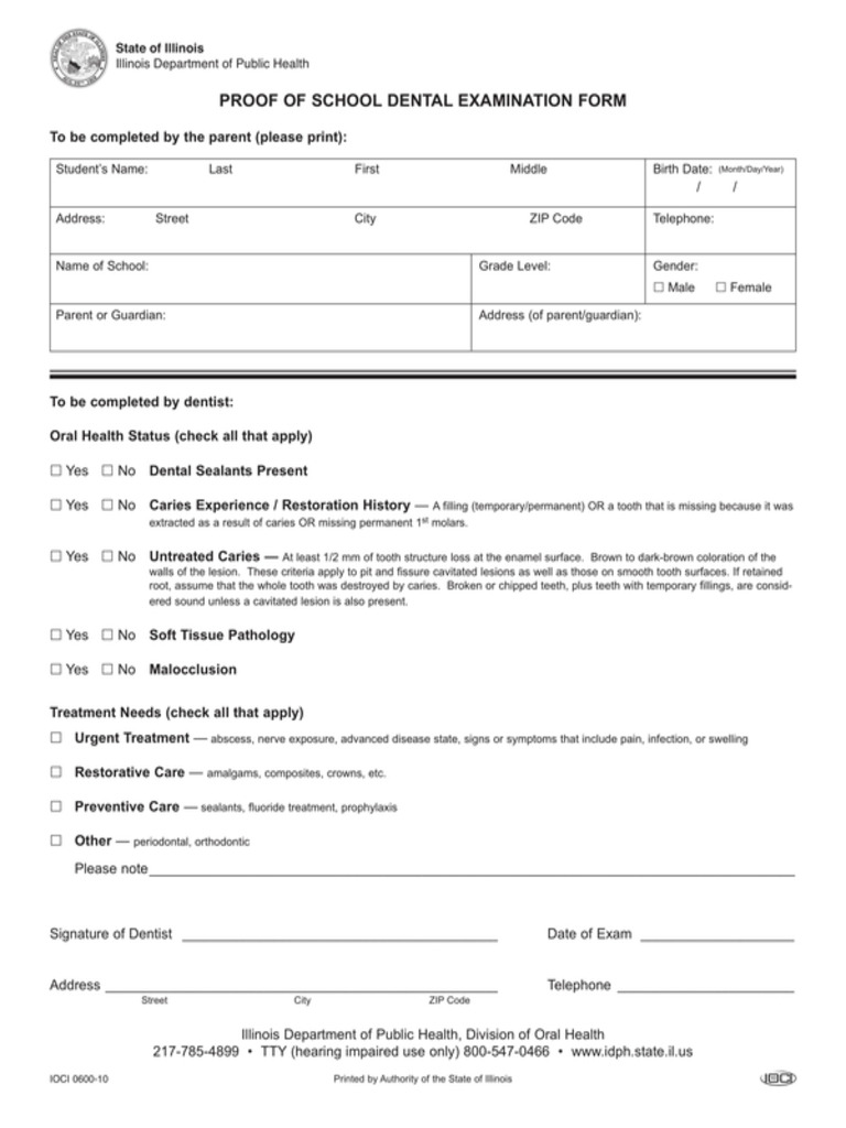 Dental Examination Proof Form | PDF