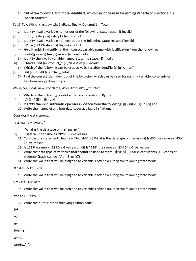 Class XI Basic Programming Concept Base Questions | PDF | Computer Programming | Software ...