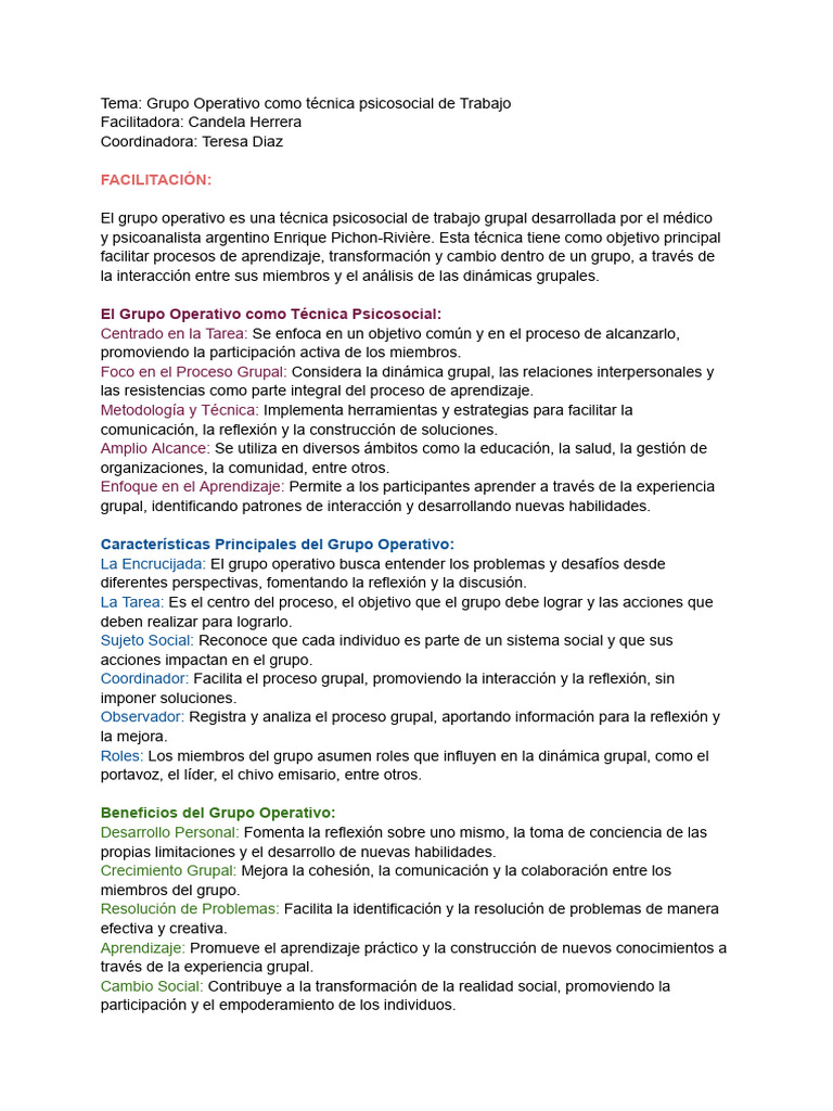 Grupo Operativo Editado | PDF | Aprendizaje | Planificación