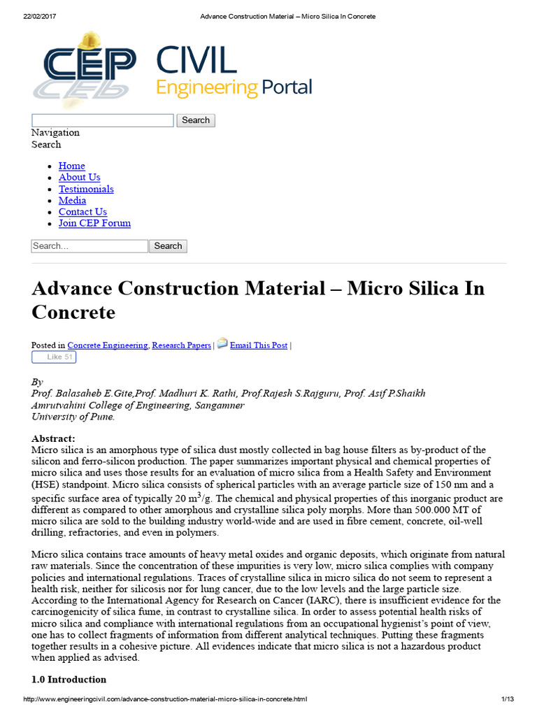 Advance Construction Material - Micro Silica in Concrete | PDF ...