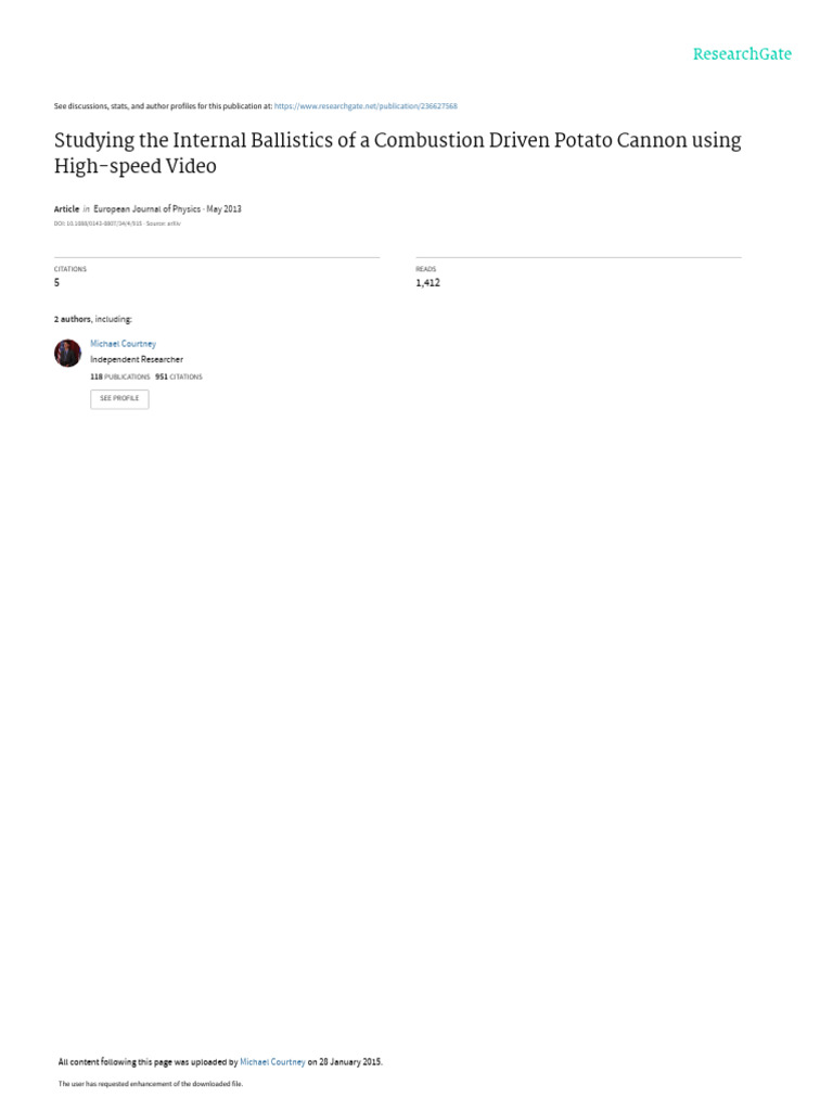 Internal Ballistics of A Combustion Driven Potato Cannon Using High ...