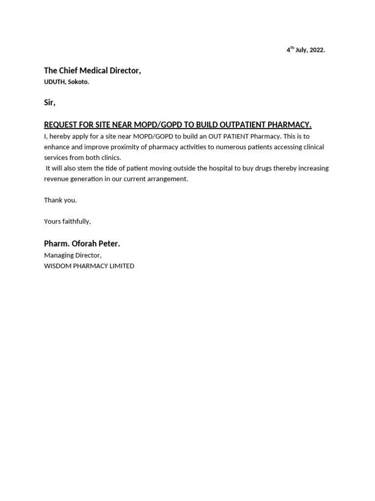 Outpatient Pharmacy Site Request | PDF