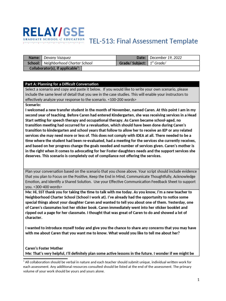 TEL-513 Collaboration Final Assessment Template v1.00 | PDF ...