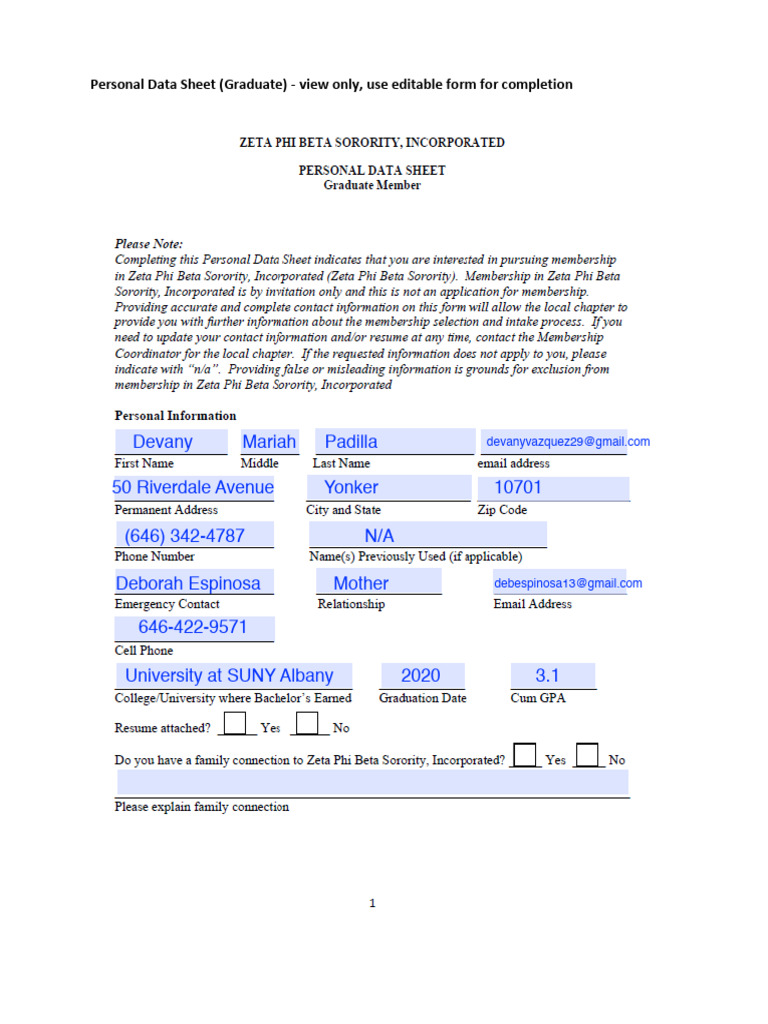 Devany Padilla Data Sheet Copy 2 | PDF
