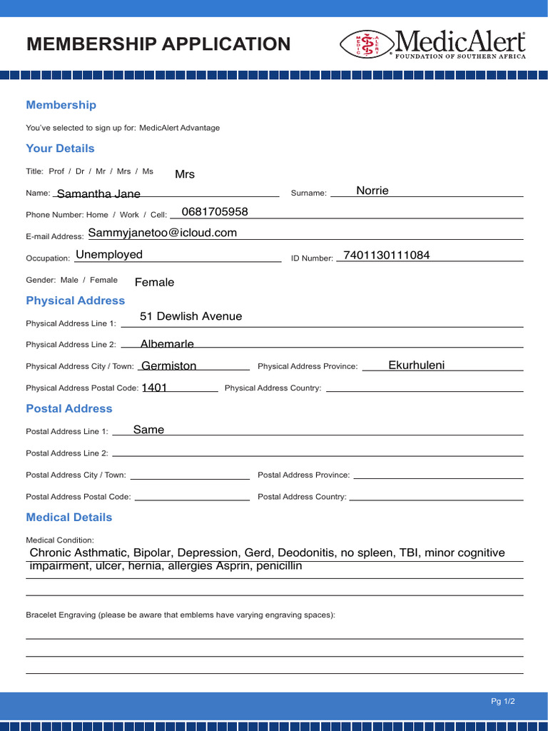 MedicAlert Advantage Application Form - PDF January 2024 | PDF ...