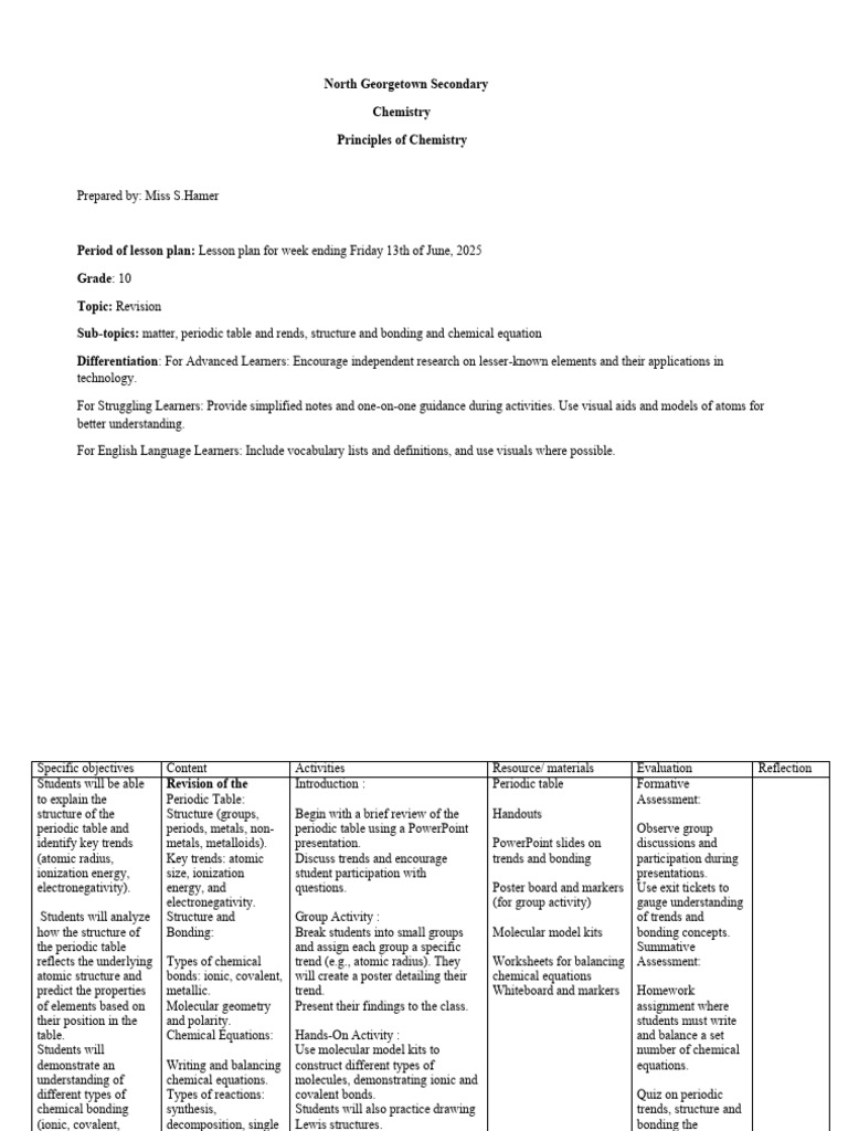 Grade 10 Chemistry Revision Plan | PDF | Chemical Bond | Chemistry