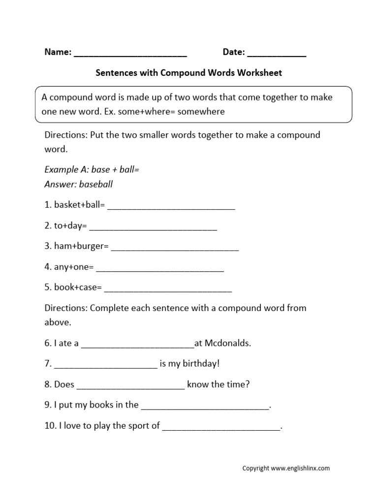 Sentences With Compound Words Worksheet | PDF