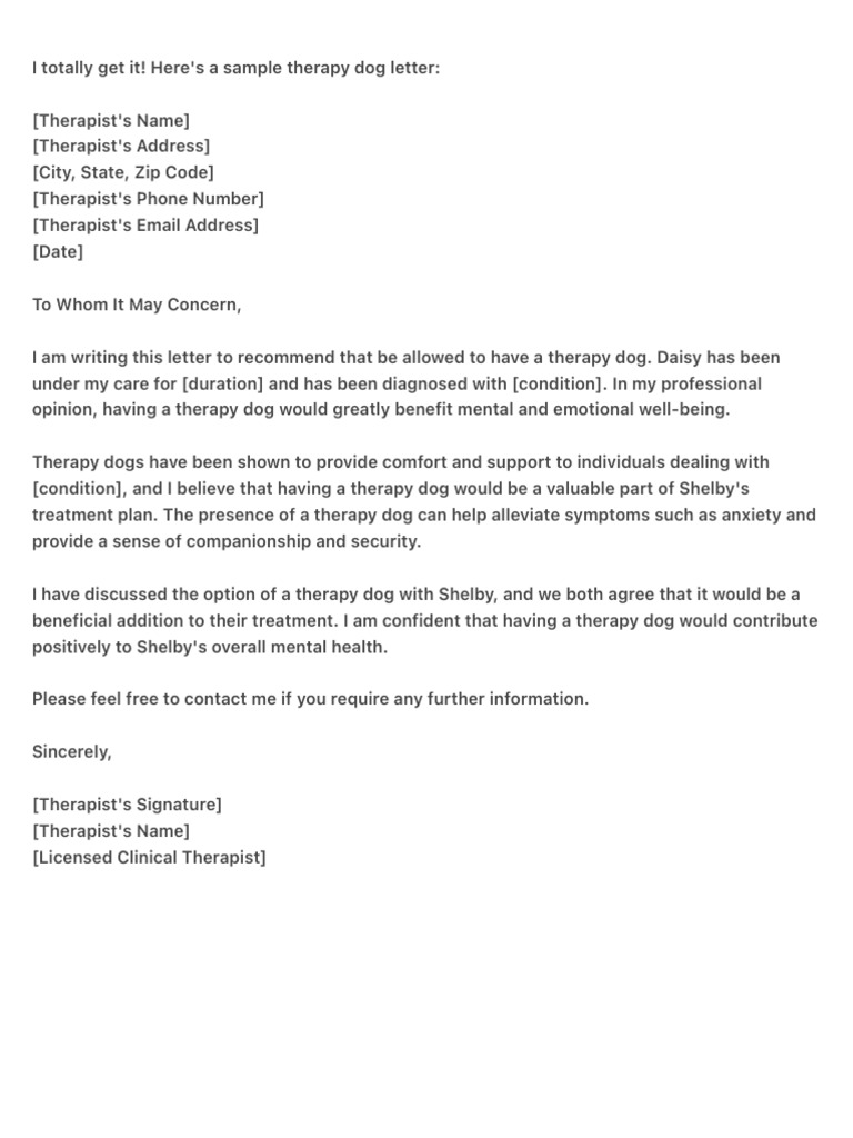Therapy Dog Letter | PDF
