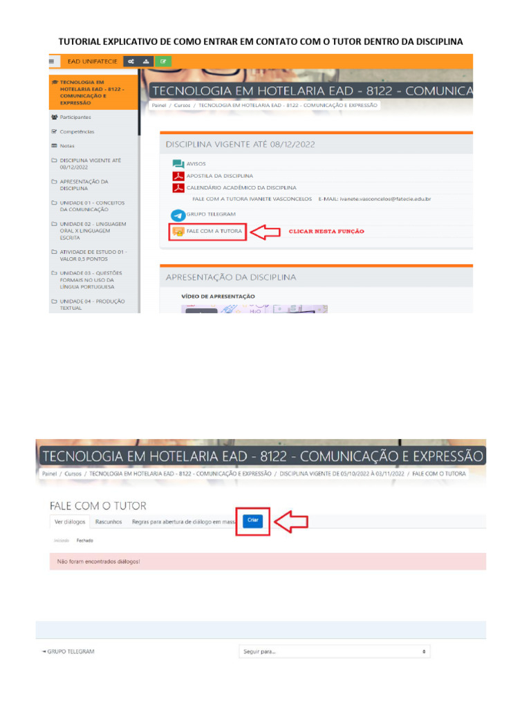 Tutorial Explicativo de Como Entrar em Contato Com o Tutor Dentro Da ...