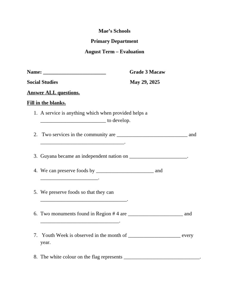 Grade 3 Social Studies Evaluation Guide | PDF