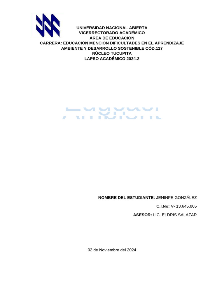 DOCUMENTO DESCRIPTIVO OBJ VI COD 117 Jeninfe González | PDF | Organización no gubernamental ...