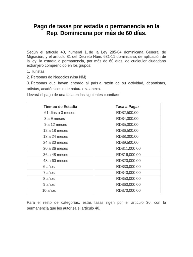 Tasas de Estadía en República Dominicana | PDF