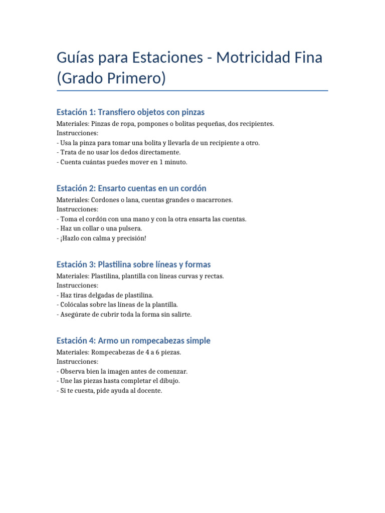 Guia Estaciones Motricidad Fina Grado Primero | PDF