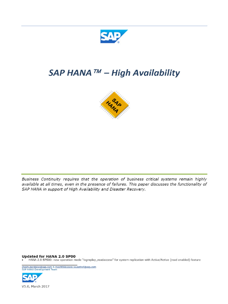 Introduction - High Availability For SAP HANA | PDF