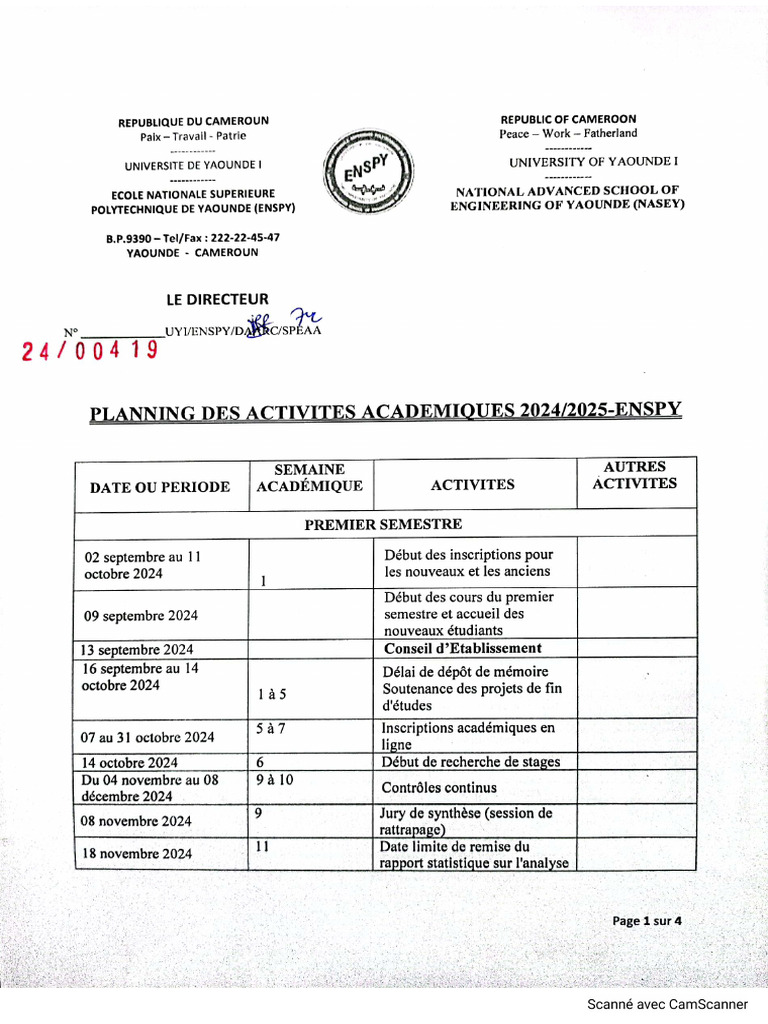Calendrier Academique 2024-2025 | PDF