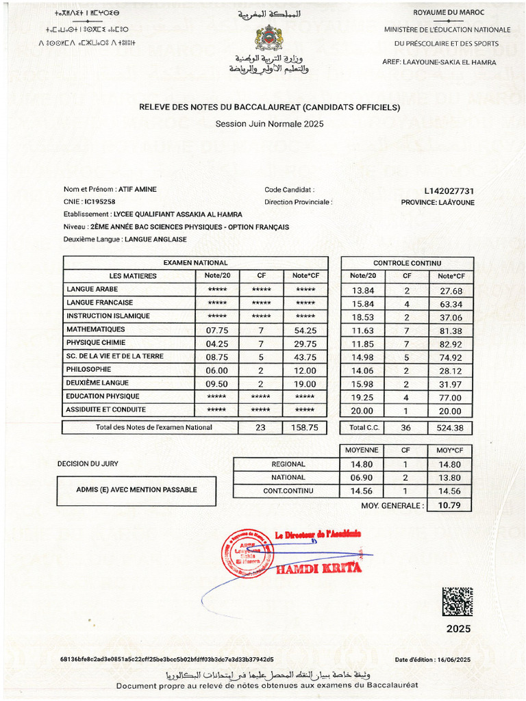 Releve Des Notes | PDF