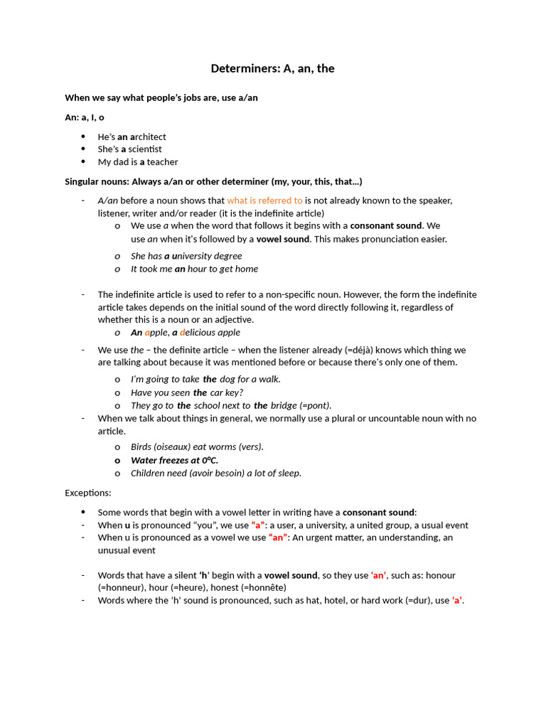 Definite and Indefinite Articles | PDF | Noun | Plural