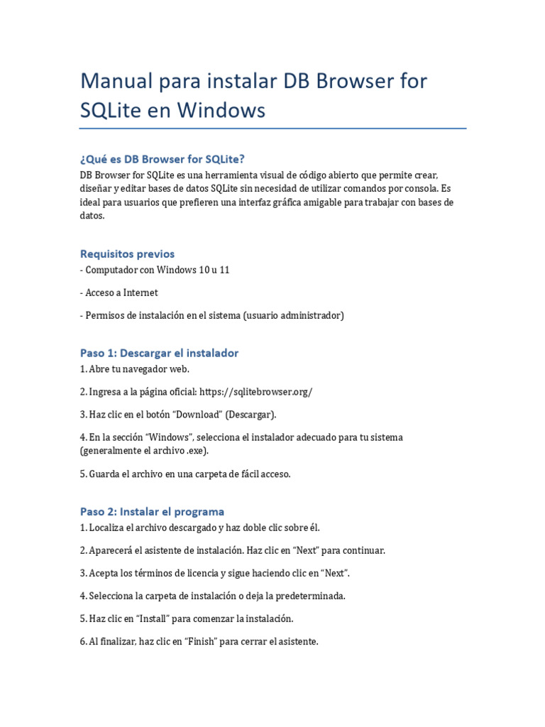 Manual Instalacion DB Browser SQLite Windows | PDF